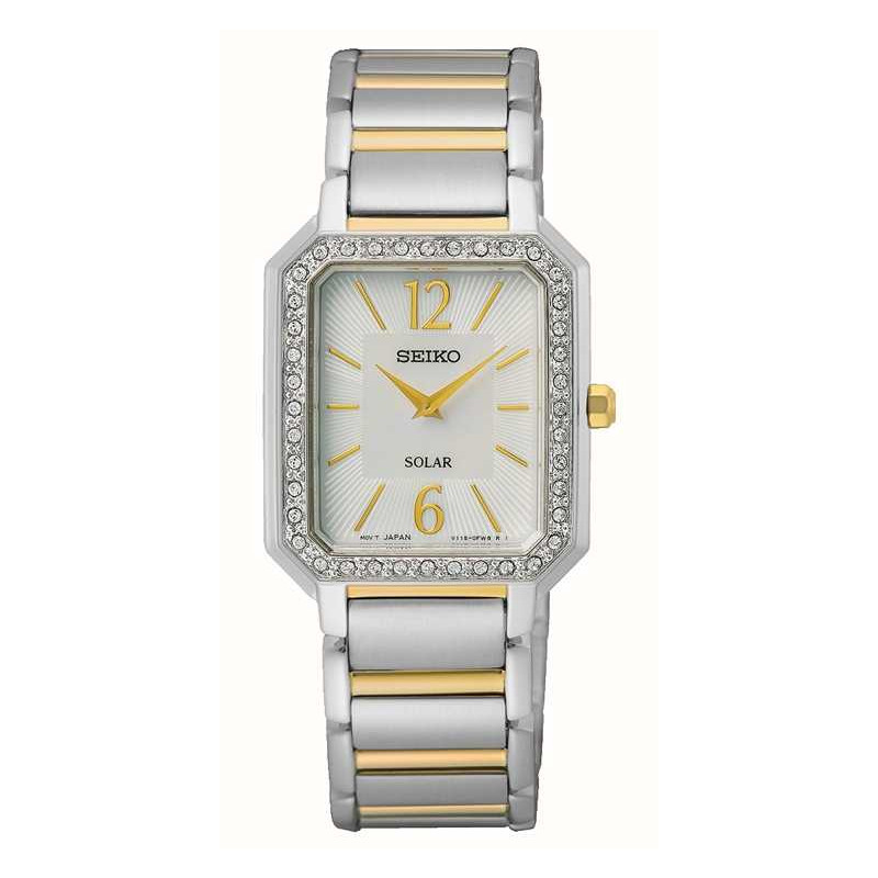 Reloj Seiko sup466p1 solar rectangular bicolor mujer | Relojería Joyería